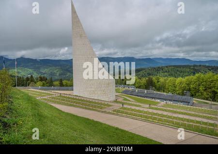 Memorial in the shape of a flame, Struthof concentration camp ...