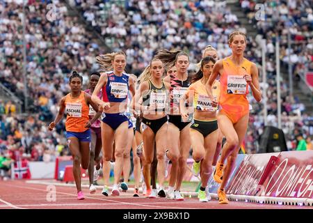 Oslo 20240530. Karoline Bjerkeli Grovdal receives flowers after ...