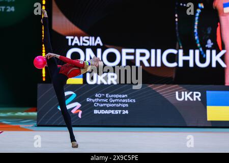 Taisiia Onofriichuk (UKR) in action during the 40th European Rhythmic ...