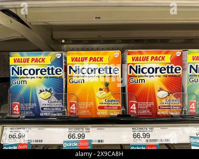 Rows of Nicorette gum on display at a Target retail store in Michigan ...