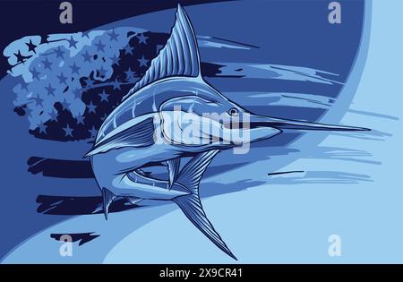 vector illustration of Marlin fish with american flag Stock Vector ...