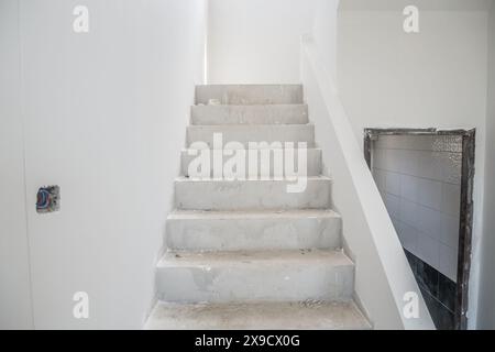 cement concrete stair in the under construction house at building site ...
