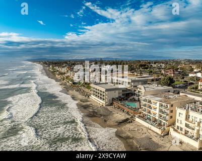 Aerial view of Carlsbad promenade, oceanside villas, holiday rentals ...