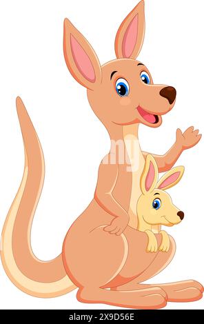 Cartoon happy kangaroos with baby Joey isolated on white background ...