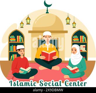 Islamic Social Center Vector Illustration Featuring Mosques ...