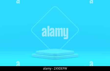 Blue 3d podium squared level stage circle wall showcase minimalist ...