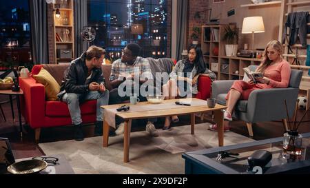 Television Sitcom Concept. Four Diverse Friends having Fun in the ...