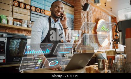 Online small business owner cute blonde woman scans a barcode-labeled ...