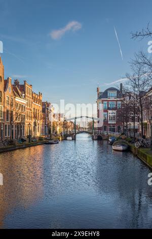Picturesque Oude Rijn canal in Leiden, lined with charming historic ...