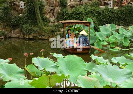 Lady Playing Lute on Small Boat, Lingering Garden, Suzhou, China Stock ...