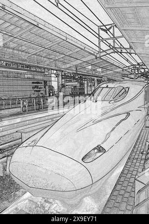 White high speed railway bullet train, 3d rendering. Digital drawing ...