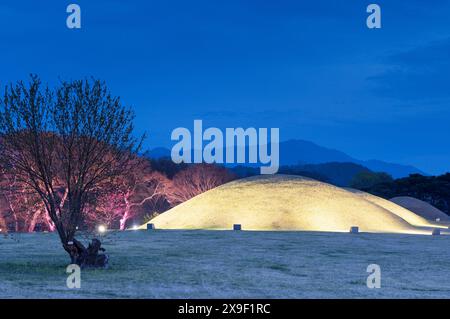 Tombs of Inwang-dong, UNESCO World Heritage Site, at dusk, Gyeongju ...