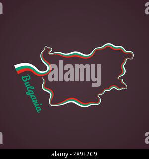 Outline map of Bulgaria marked with ribbon in colors from the flag ...