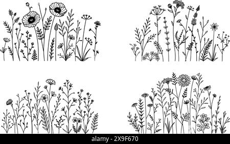 Set of wildflower meadows for printing, engraving, laser cut and so on ...