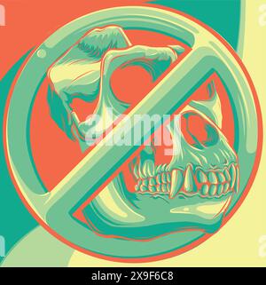 vector illustration of forbidden skull monkey on white background Stock ...
