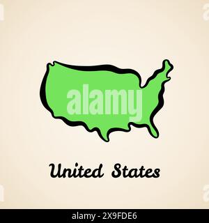 Green simplified map of USA, United States of America. Retro style ...
