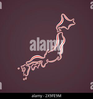 Outline map of Japan marked with ribbon in colors from the flag Stock ...