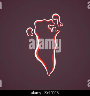Outline map of Bahrain. Border is marked with ribbon in national colors ...