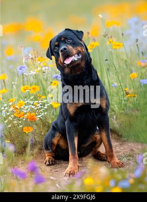 Rottweiler in the poppy Stock Photo - Alamy