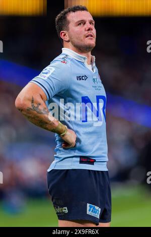 SYDNEY, AUSTRALIA - MAY 31: Dylan Pietsch of the Waratahs runs the ball ...