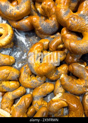 Traditional czech white flour bread rolls (zemle, housky), sprinkled ...