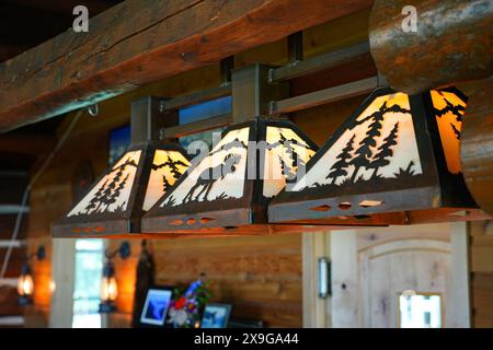 Interior Alaska Log Cabin Forest Winter Porch Light Snow Sky Dusk Stock ...