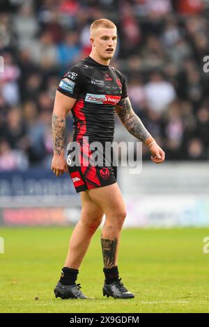 George Delaney of St. Helens during pre-game warm up during the Betfred ...