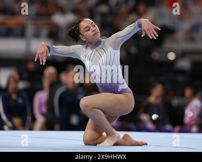 Hezly Rivera of WOGA competes in the floor exercise during the senior ...