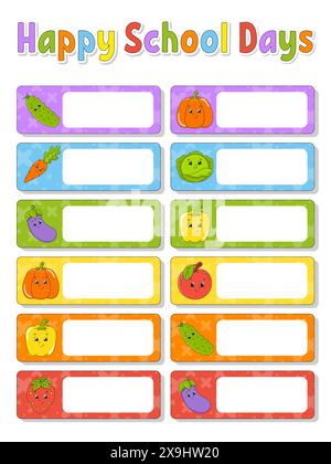 School name label. Bright stickers. Rectangular label. Vector ...