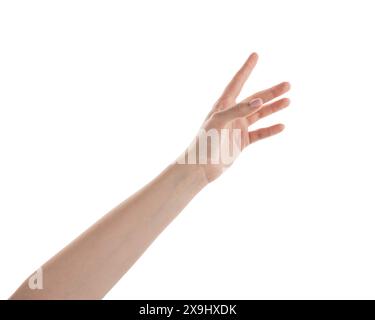 Female hand reaching something isolated on white background Stock Photo ...
