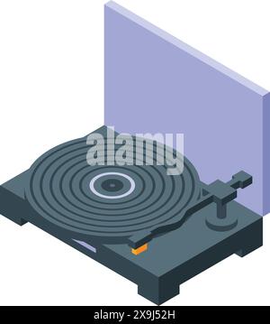 Detailed isometric illustration of a vintage record player in a classic ...