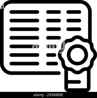 Line drawing of an official certificate with a ribbon and badge ...