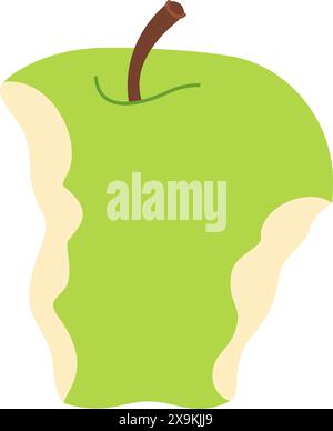 Green apple bitten on both sides. Apple eaten cartoon image art. Hand ...