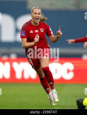Wales' Kayleigh Barton celebrates scoring their side's first goal of ...