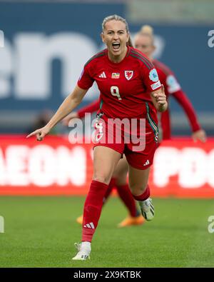 Wales' Kayleigh Barton celebrates scoring their side's first goal of ...
