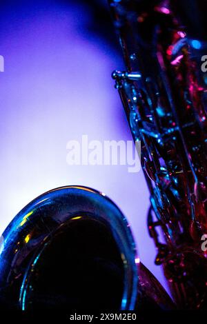 Saxophone Under Blue Stage Lights Stock Photo - Alamy