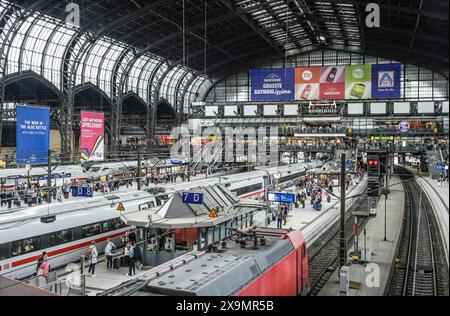Train, ICE, passengers, platform, station concourse, main station ...