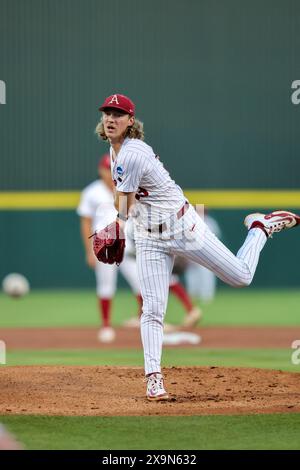 June 1, 2024: Razorback pitcher Hagen Smith #33 watches as the ball he ...
