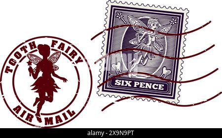 Tooth Fairy Silhouette Letter Air Mail Post Stamp Stock Vector Image ...
