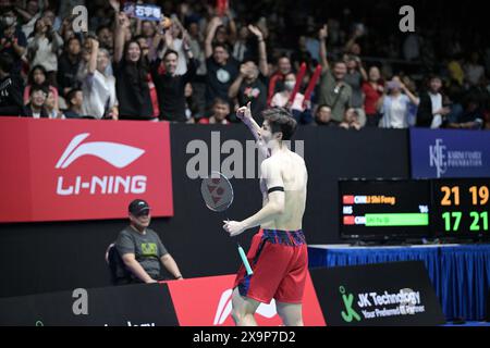 Singapore. 2nd June, 2024. Shi Yuqi celebrates scoring during the men's ...