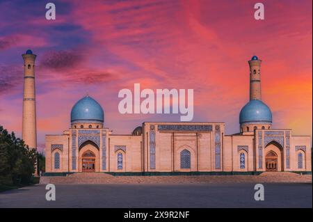 ancient old minaret of Khast Imom mosque on background at blue sky in ...
