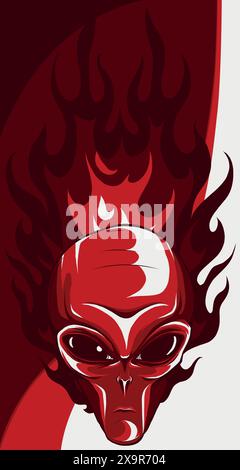 vector illustration of Flaming alien head on white background Stock ...