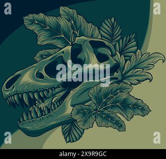 vector illustration of dinosaur skull with snake and leaves Stock Vector Image & Art - Alamy