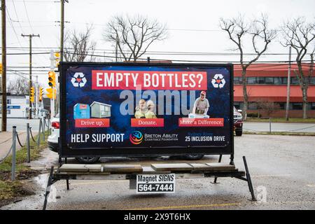 Empty bottles sign in downtown Sydney, Nova Scotia, Canada Stock Photo ...