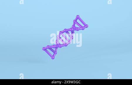 3D illustration of a purple DNA helix floating against a light blue ...
