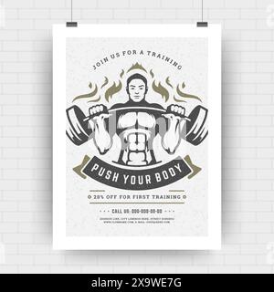 Fitness center flyer retro typographic layout, event cover design ...