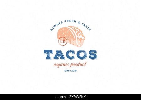 Hand drawn logo tacos silhouette and modern vintage typography retro ...