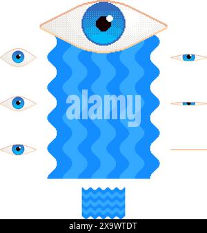 Pixel art eye. Set of open and closed eyes. 8-bit retro video game ...