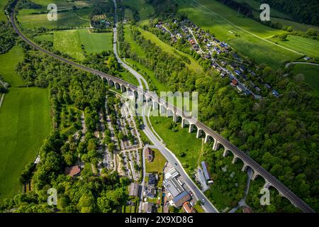Aerial view, Altenbeken Viaduct, Adenauerstraße, railroad viaduct ...