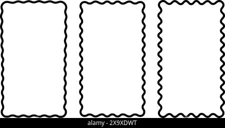 Rectangle frame with wiggly edges. Rectangular shape with scallop borders. Picture or mirror ...